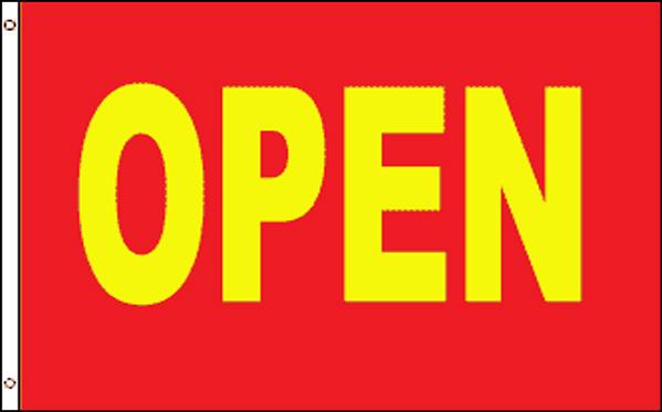 "Open" Flag on Red and Yellow Backgound – Flag Outlet Ltd.